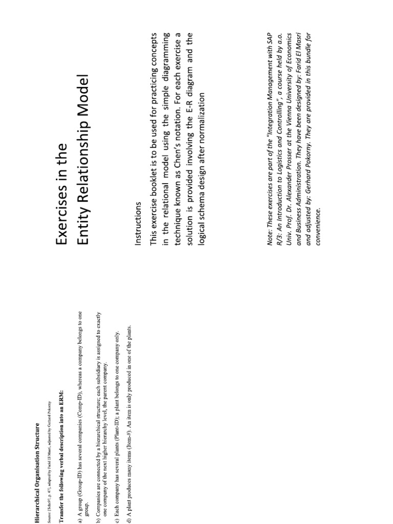 E-R Diagram and Logical Schema Design Practice Questions | PDF