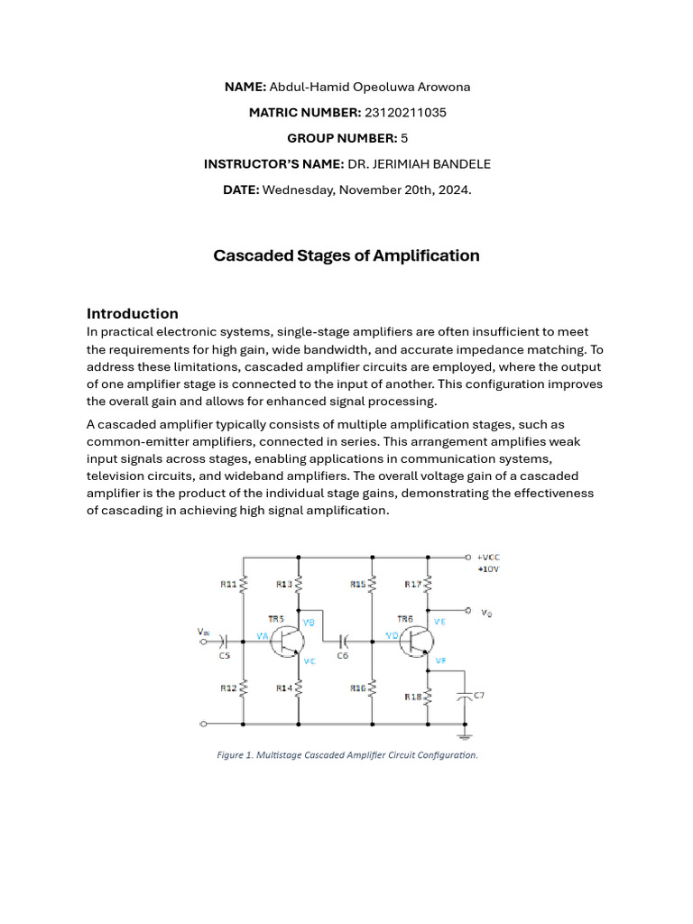 Analogue Lab 5: Cascaded Stages of Amplification | PDF | Amplifier ...