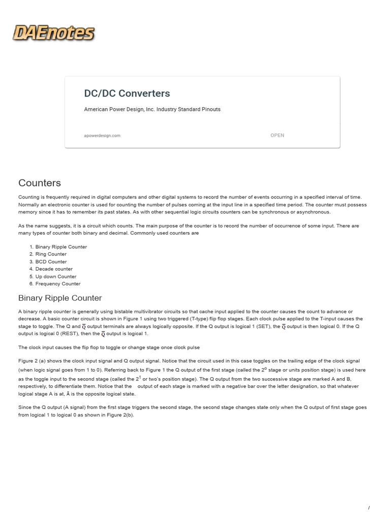 Counters - Types of Counters, Binary Ripple Counter, Ring Counter, BCD Counter, Decade Counter ...