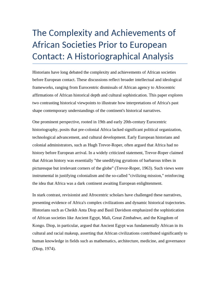 African Societies History Assignment | PDF | Afrocentrism | Historiography