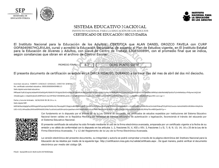 Certificado Secundaria Alan | PDF