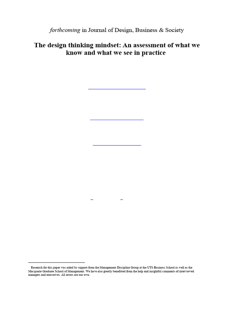 The Design Thinking Mindset An Assessmen | PDF | Creativity | Empathy