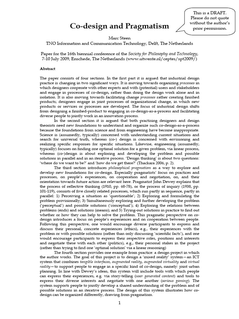 Co Design and Pragmatism | PDF | Pragmatism | Inquiry
