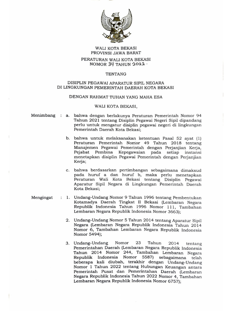 Perwal 34-2022 Disiplin Asn Ok | PDF