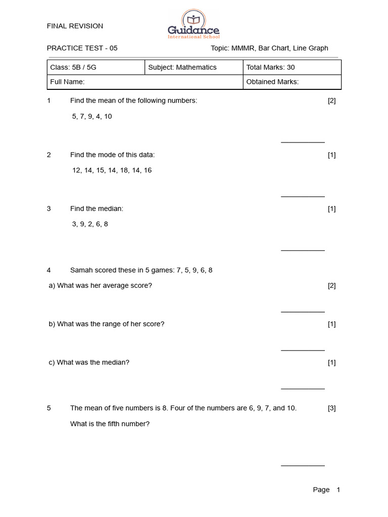 5MTH - Practice Test - 05 - MMMR, Bar Chart, Line Graph | PDF