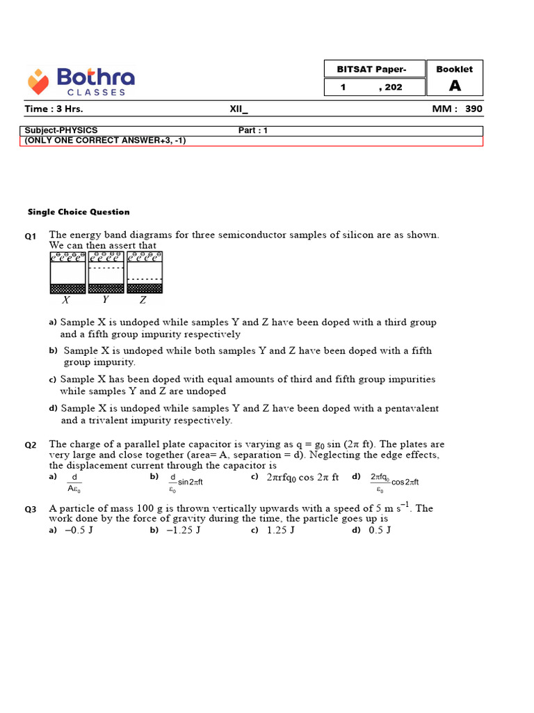 Xii-Bitsat Paper-8 - 12.05.2025 | PDF | P–N Junction | Isomer