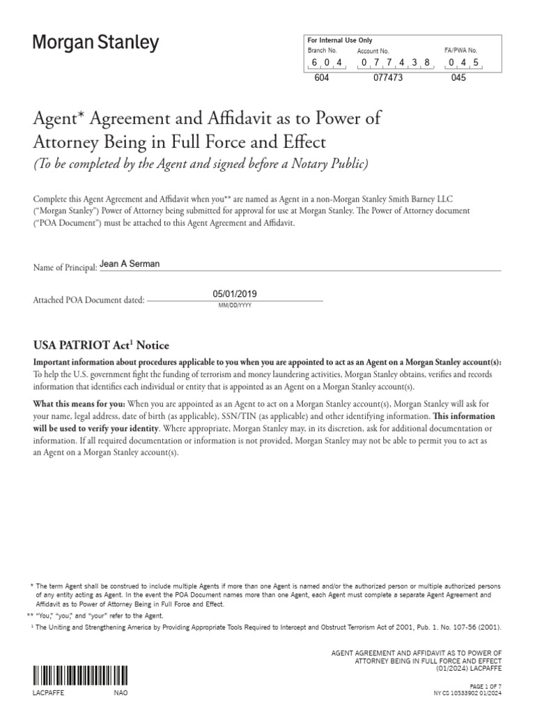 Agent Agreement for Power of Attorney | PDF | Indemnity | Justice