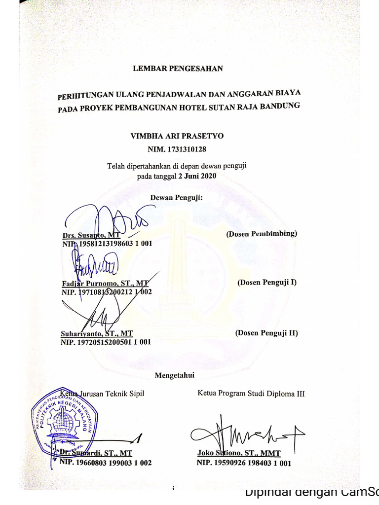 2. lembar pengesahan Tugas Akhir kuliah D3 Teknik Sipil | PDF