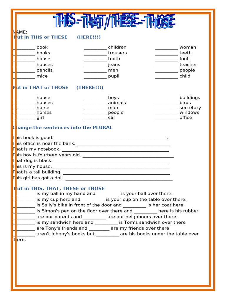 This That These Those Grammar Drills - 44826 | PDF
