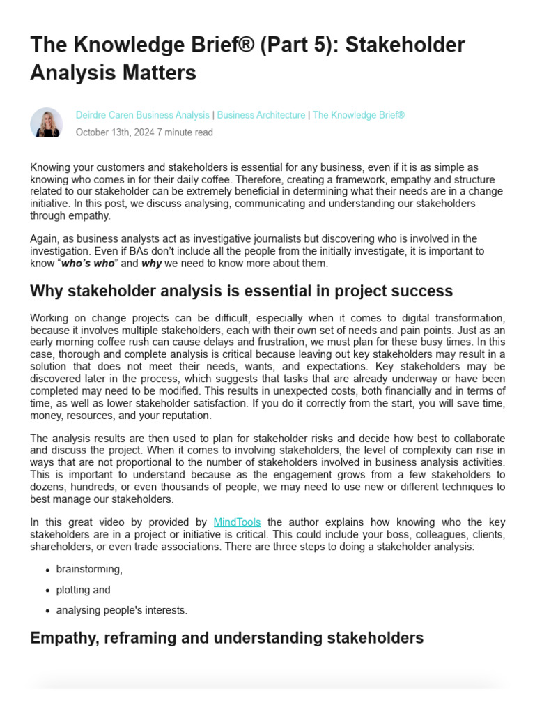The Knowledge Brief® (Part 5) - Stakeholder Analysis Matters | PDF ...