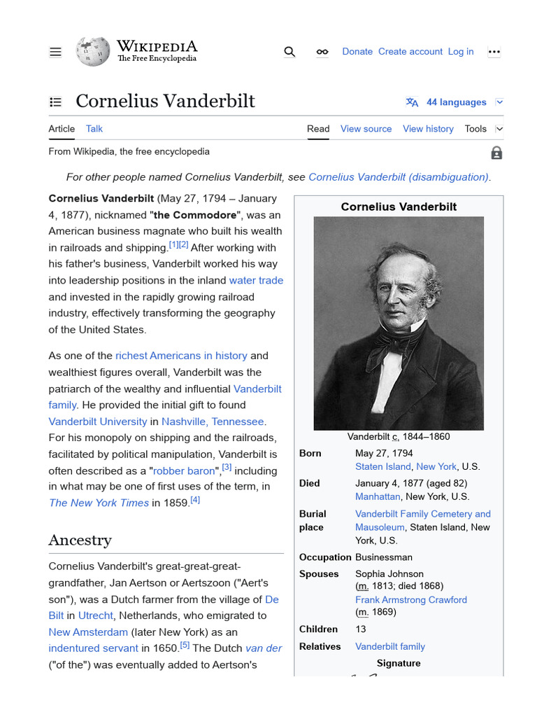 Cornelius Vanderbilt: Life and Legacy | PDF