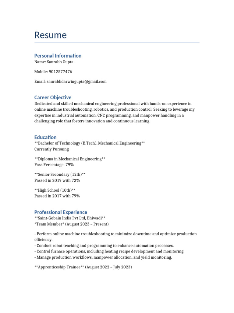 Saurabh Gupta Resume Headings | PDF