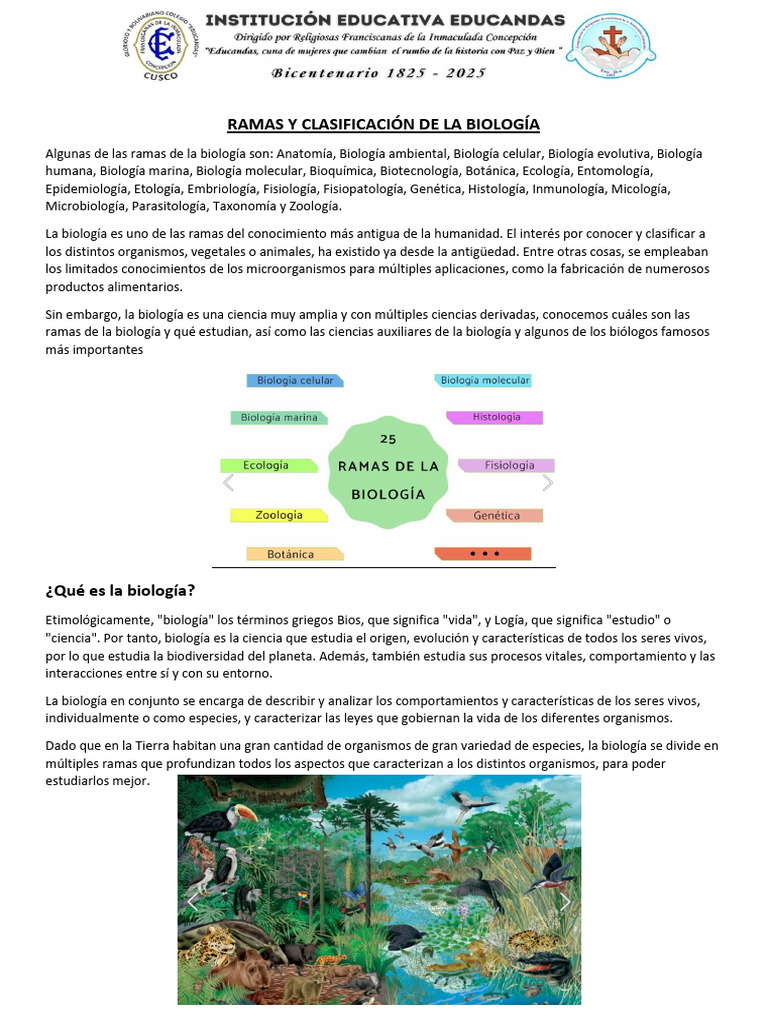 Ramas y Clasificación de La Biología | PDF | Biología | Organismos