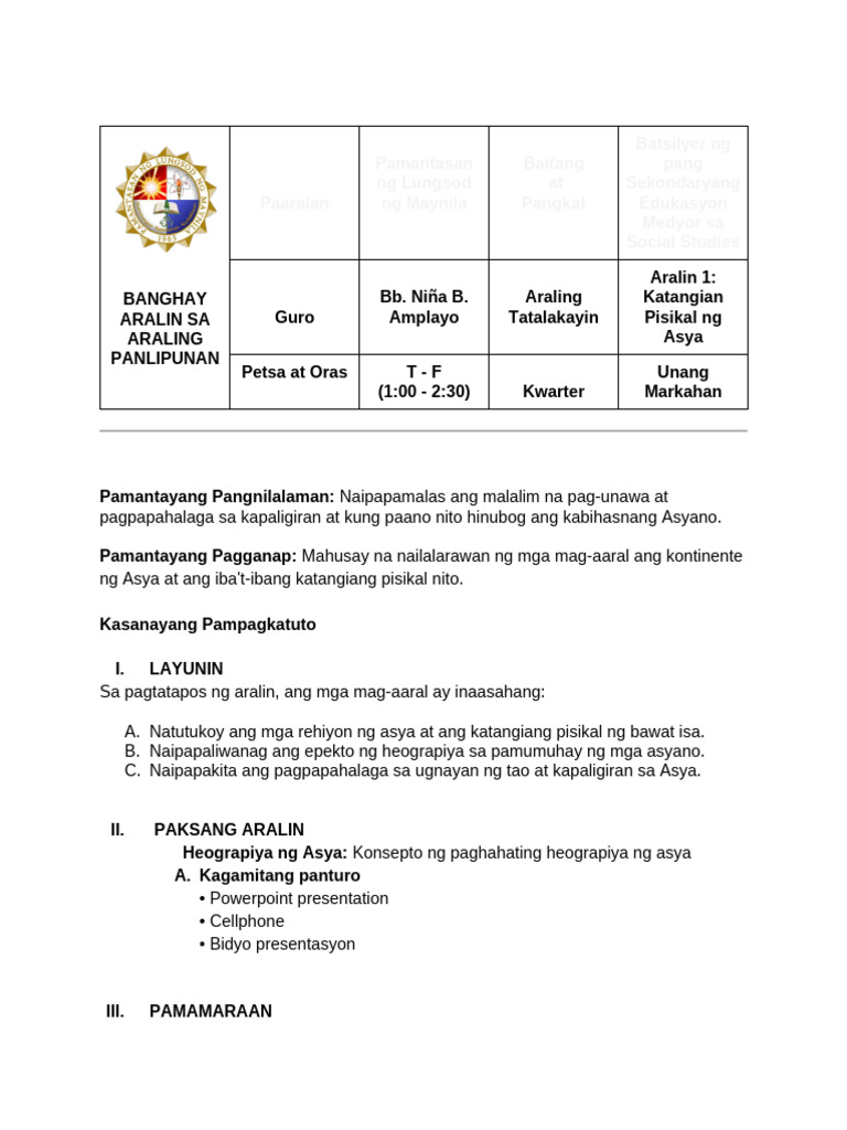 Banghay Aralin | PDF