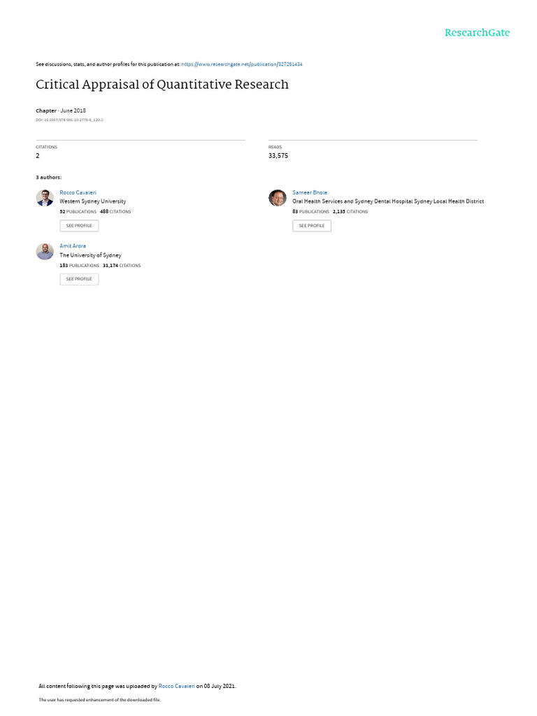 Critical Appraisal of Quantitative Research | PDF | Systematic Review | Randomized Controlled Trial
