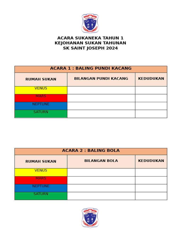 BORANG ACARA SUKANEKA | PDF