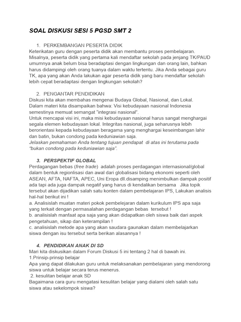 Soal Diskusi Sesi 5 PGSD SMT 2 | PDF