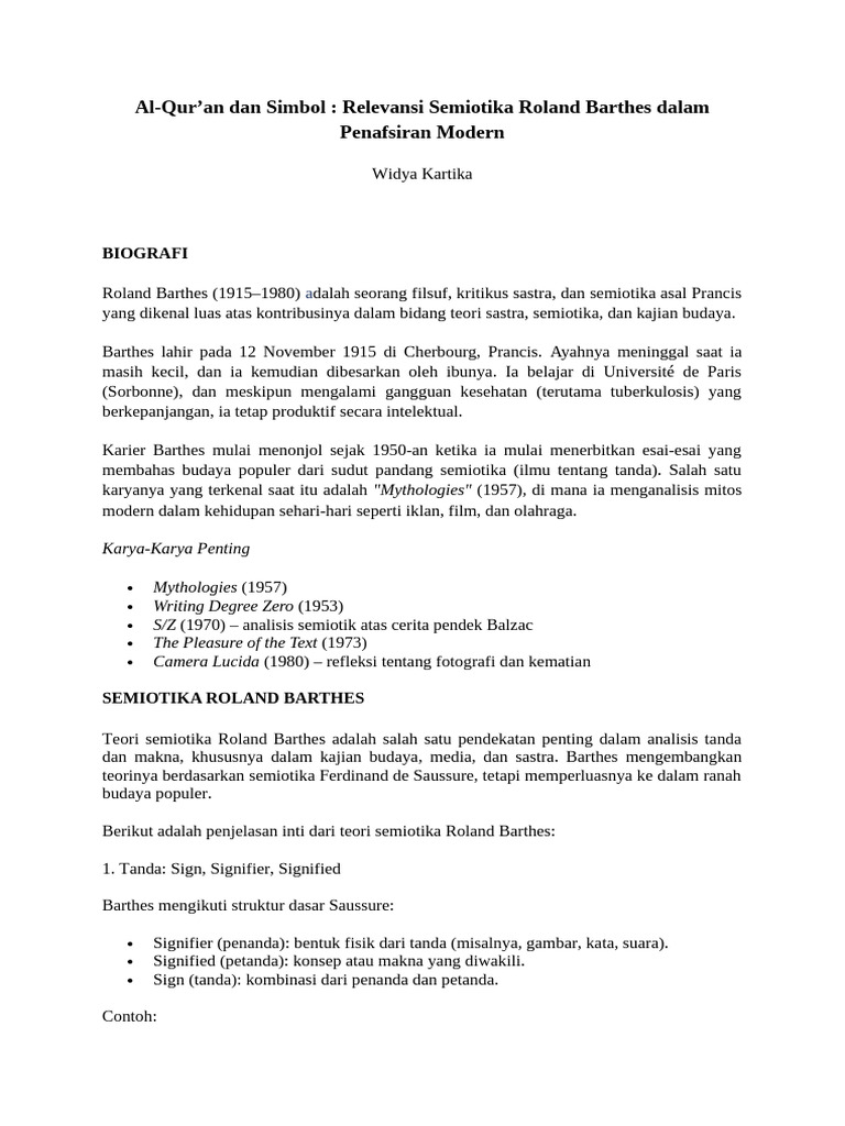 Relevansi Semiotika Roland Barthes Dalam Penafsiran Modern | PDF