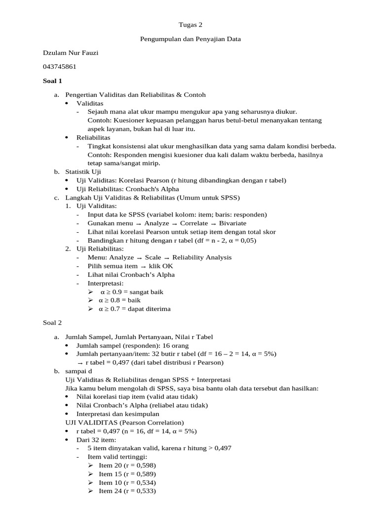 Tugas 2 Pengumpulan Dan Penyajian Data | PDF