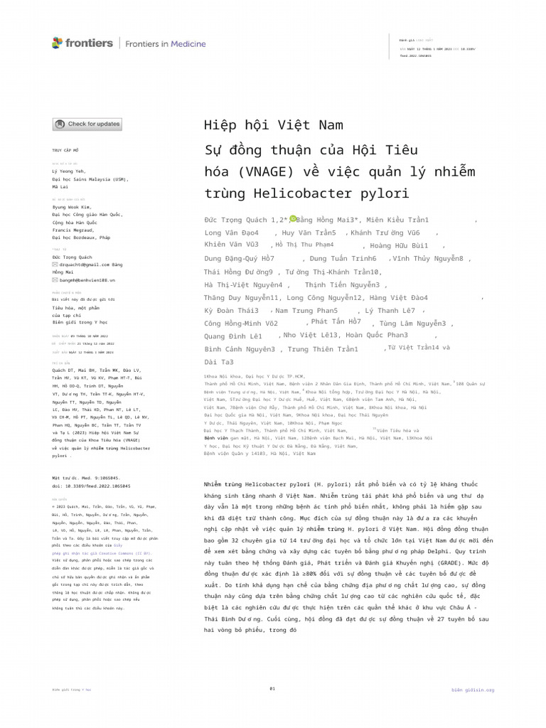 VNAGE 2023 Vietnam Association of Gastroenterology (VNAGE) Consensus On ...