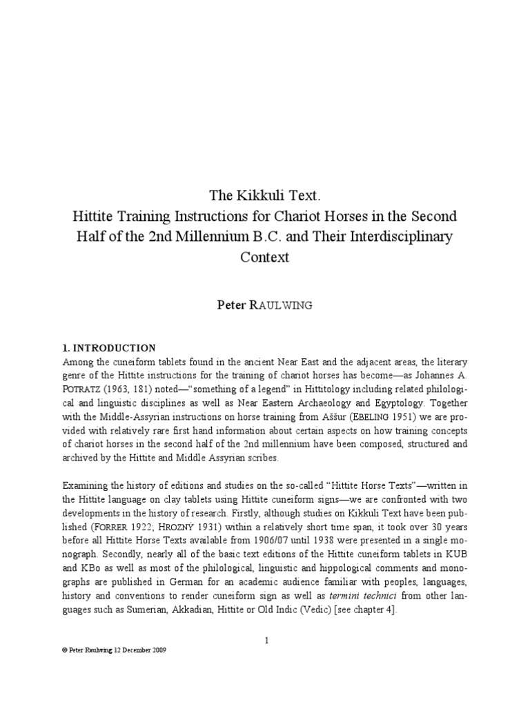 Peter Raulwing The Kikkuli Text Master File Dec 2009 | PDF | Hittites ...