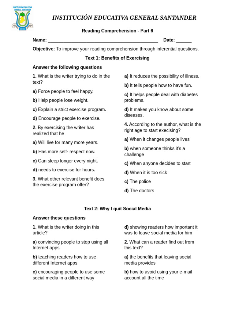 Reading Comprehension - Part 6 Imprimir | PDF | Reading Comprehension ...