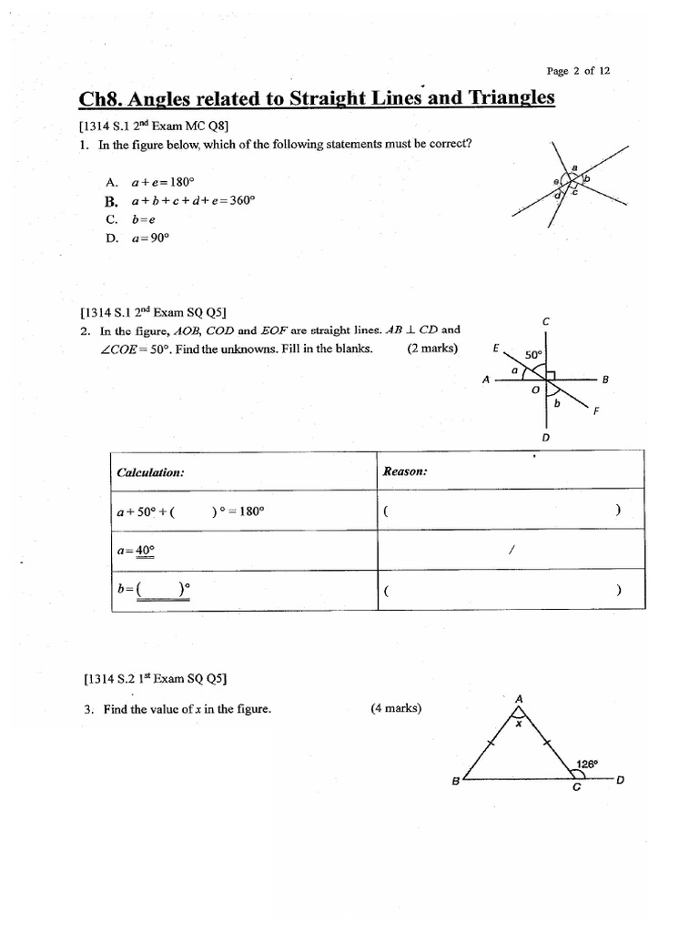 ch8 Angles Related To Straight Lines and Triangles 2 | PDF