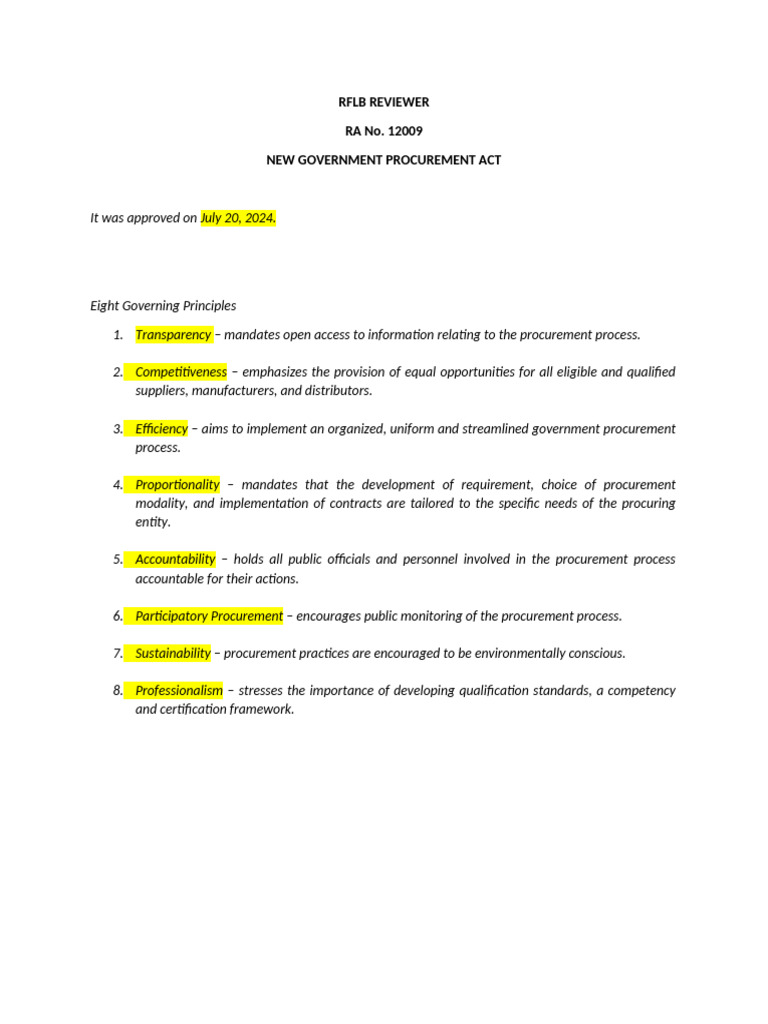 RA 12009 NGPA Reviewer | PDF