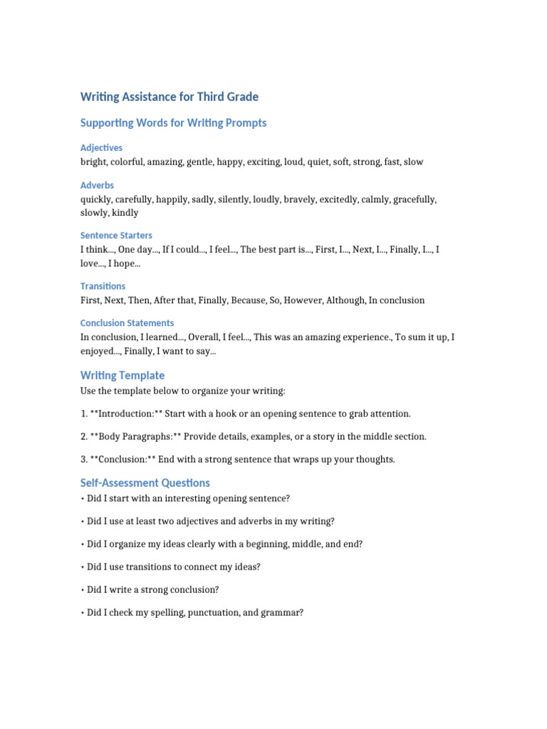 Third Grade Writing Support Guide | PDF