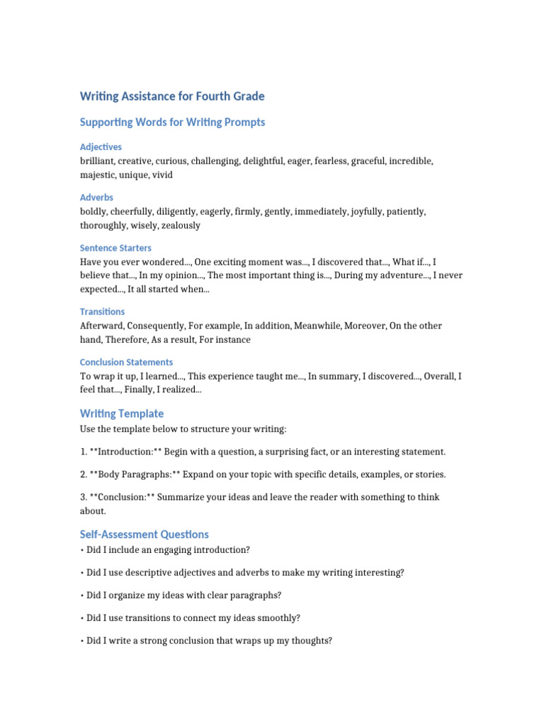 Writing Assistance Fourth Grade | PDF