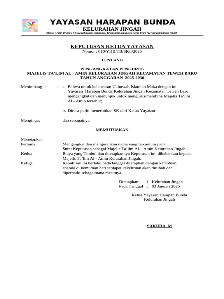 SK Pengurus Al Amin | PDF