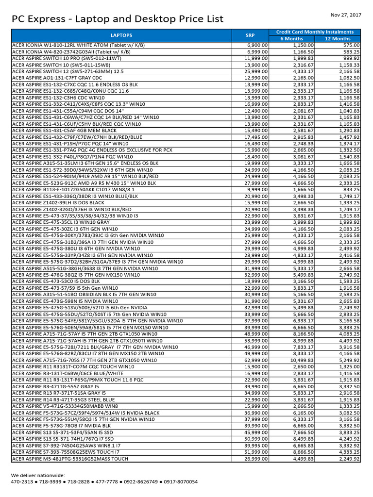 2017-11-27 - PC Express Laptop and Desktop Price List | PDF ...