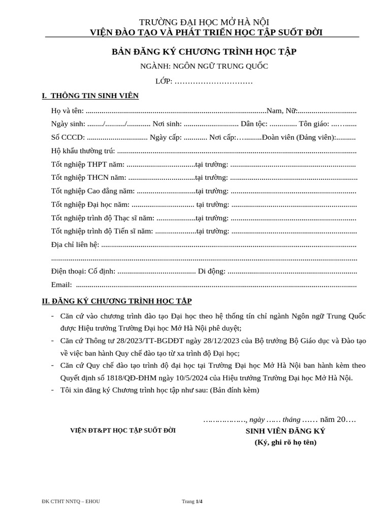 Tl01 - Bản Đăng Ký Ctht - Nn Trung Quốc | PDF