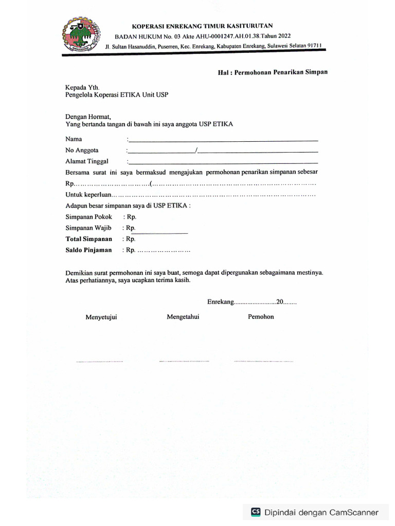 Form Penarikan Simpanan | PDF