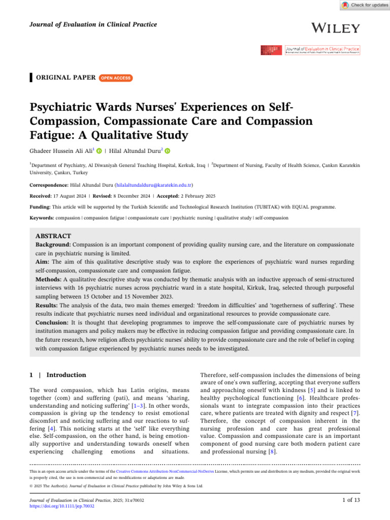 28.evaluation Clinical Practice - 2025 - Ali - Psychiatric Wards Nurses ...