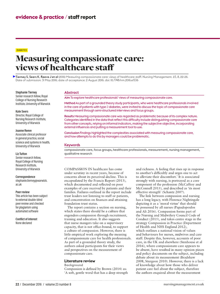Measuring Compasiionate Care View of Health Care STFF | PDF | Nursing ...