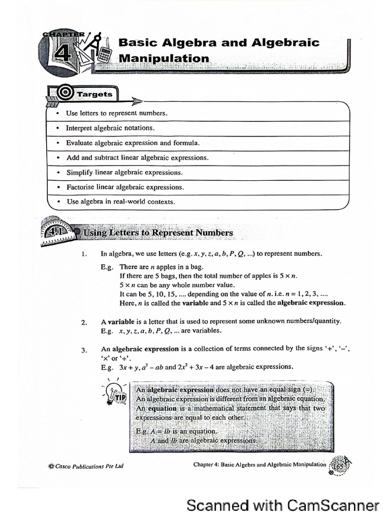 Maths Tutor Sec 1chapter 4, Basic Algebra and Algebraic Manipulation | PDF
