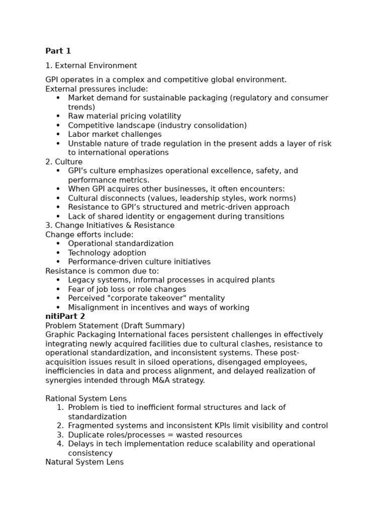 Organizational Analysis - Initial Notes | PDF | Mergers And ...