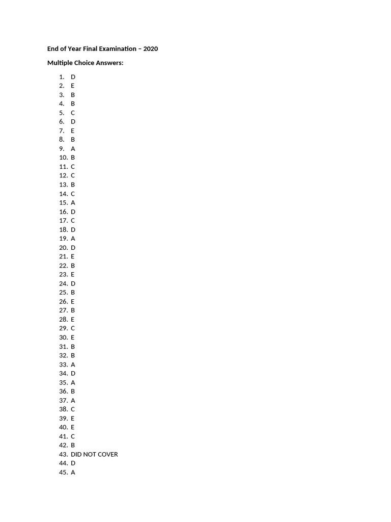 2020S2 Exam - MC Answers | PDF