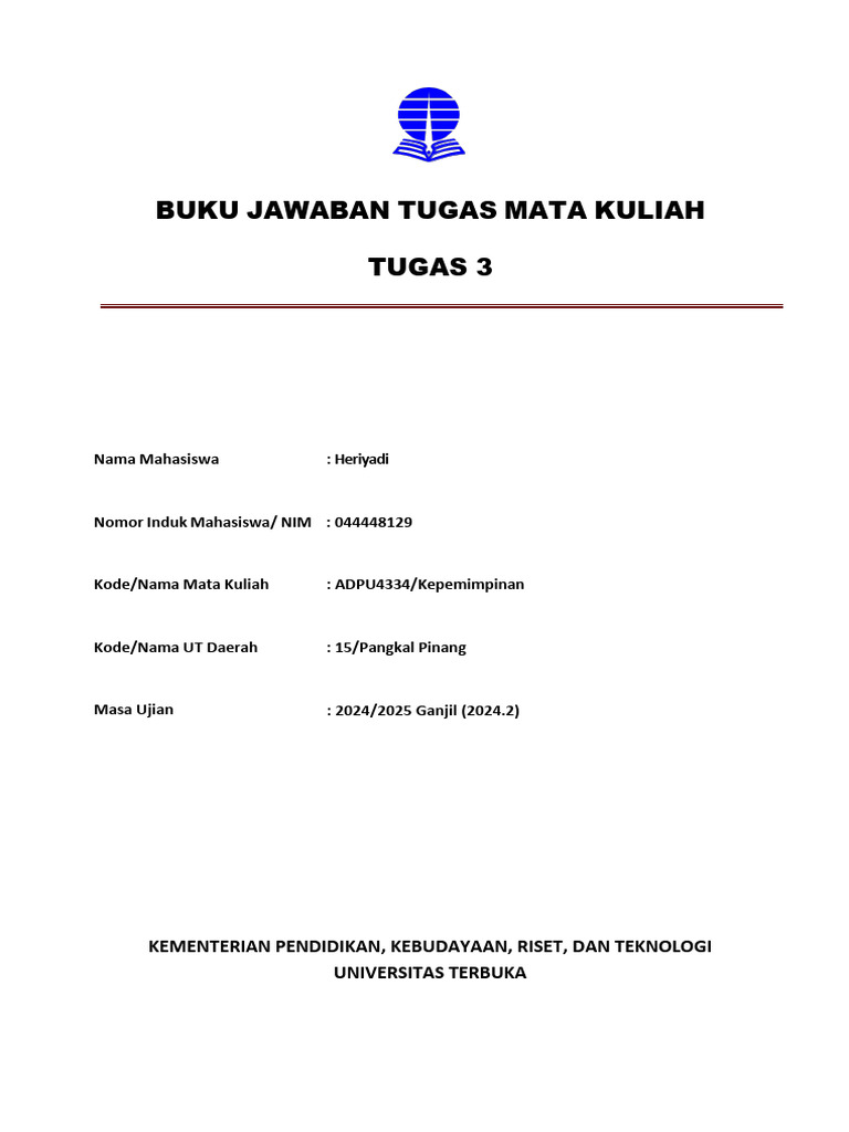 BJT - Tugas 3 ADPU4334 - Kepemimpinan | PDF