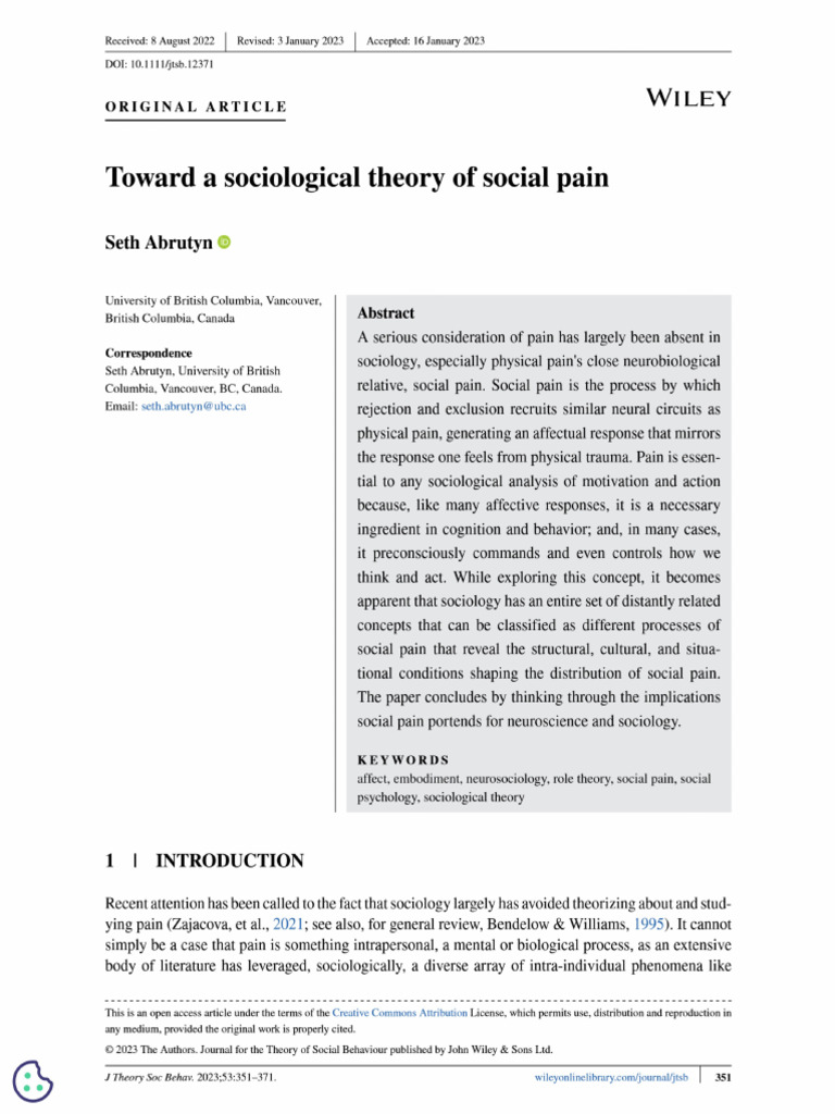 Toward A Sociological Theory of Social Pain | PDF | Creative Commons