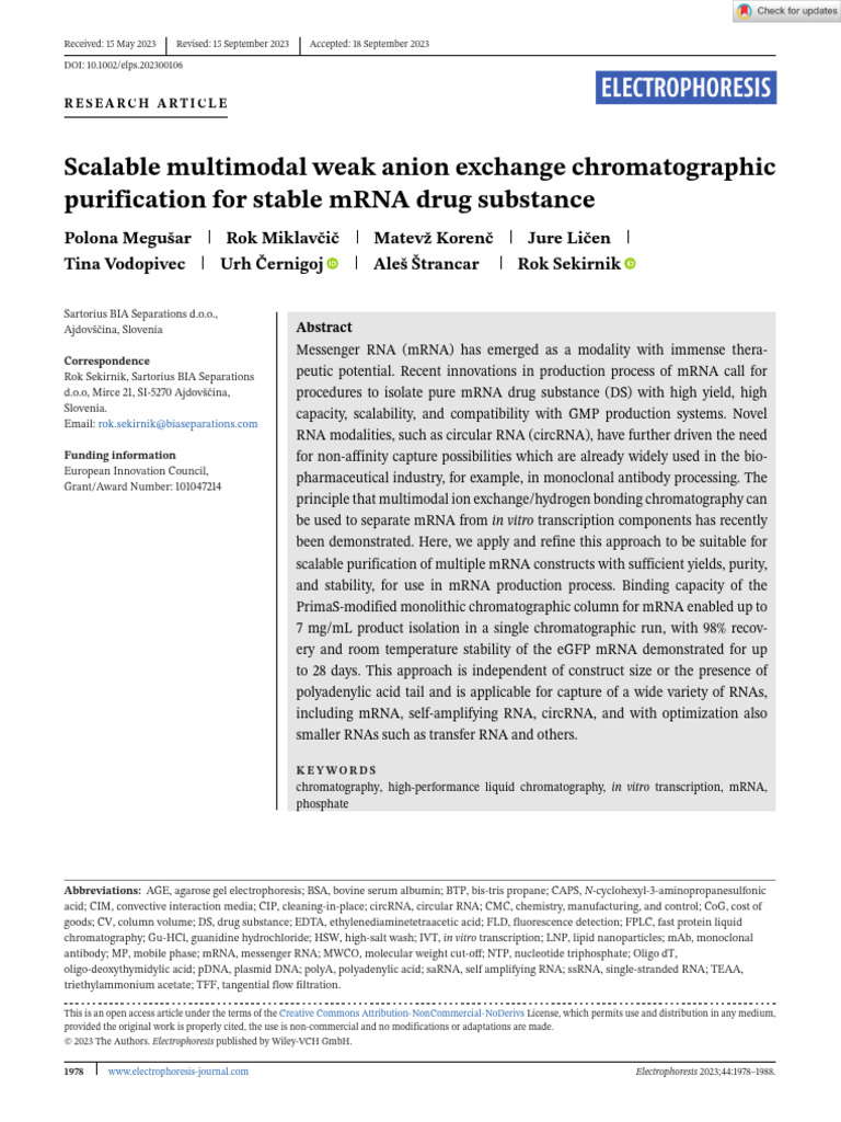 Electrophoresis - 2023 - Megušar - Scalable Multimodal Weak Anion Exchange Chromatographic ...