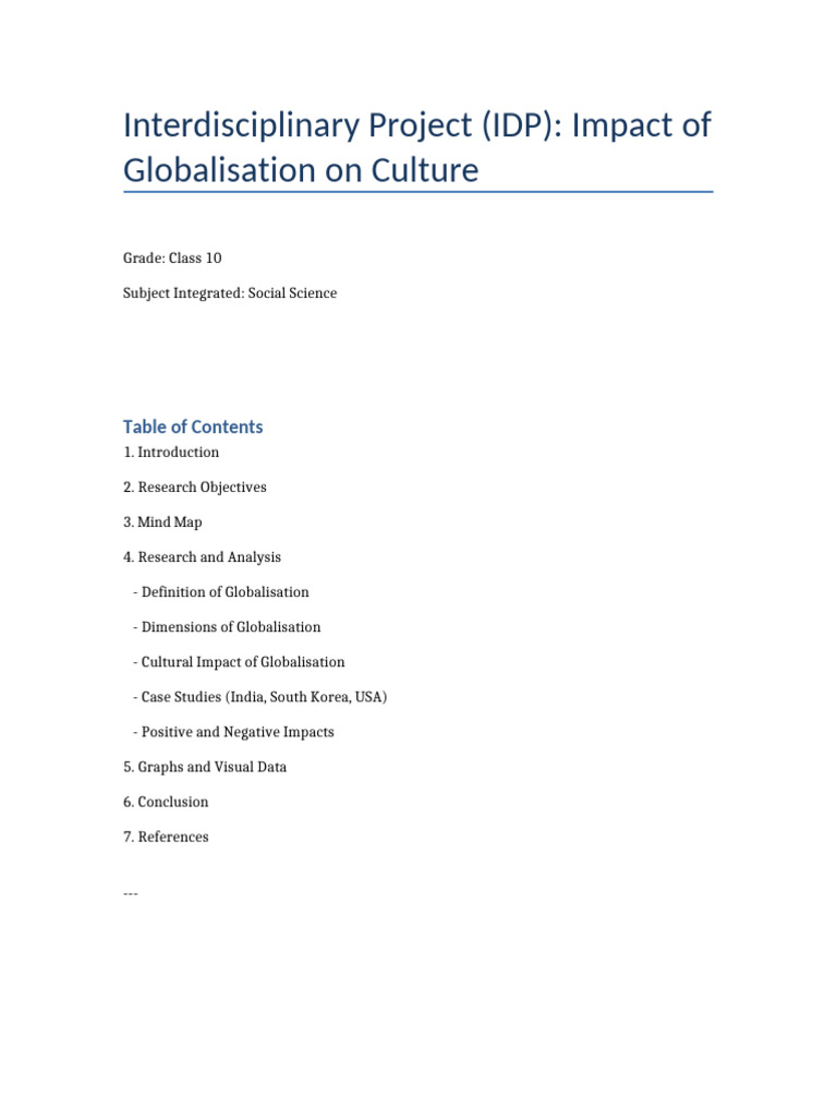 Globalisation and Culture IDP Final | PDF | Globalization | Cultural Globalization