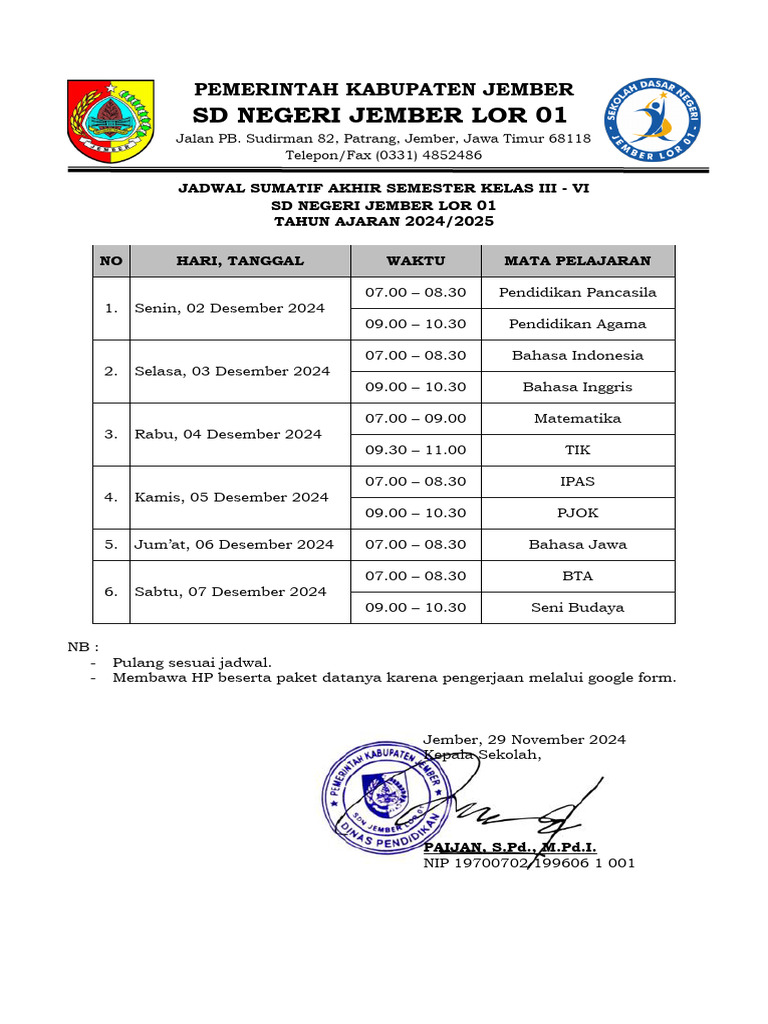 Jadwal Sas Kelas Iii - Vi | PDF