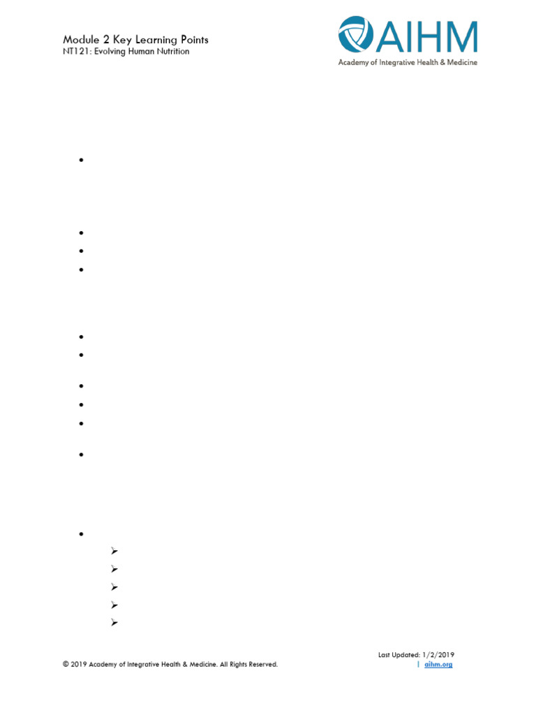 NT121 Module 2 - Chapter 2 - Key Learning Points | PDF | Human | Fat