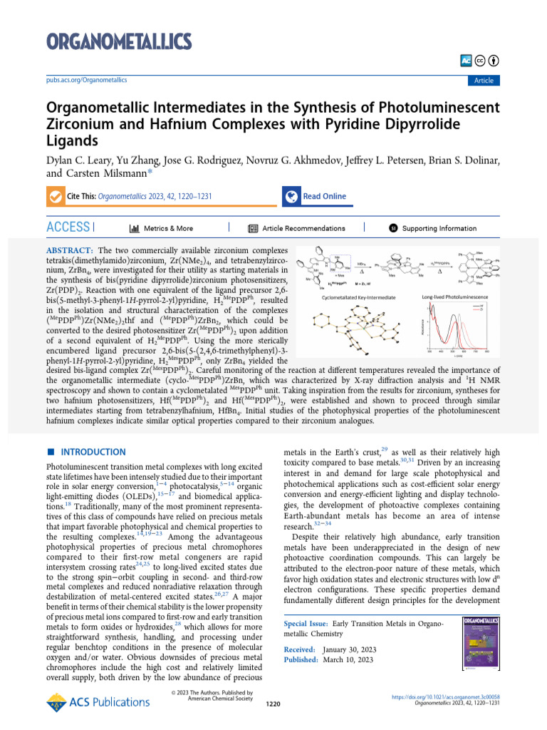 Organometallic Intermediates in the Synthesis of Photoluminescent ...