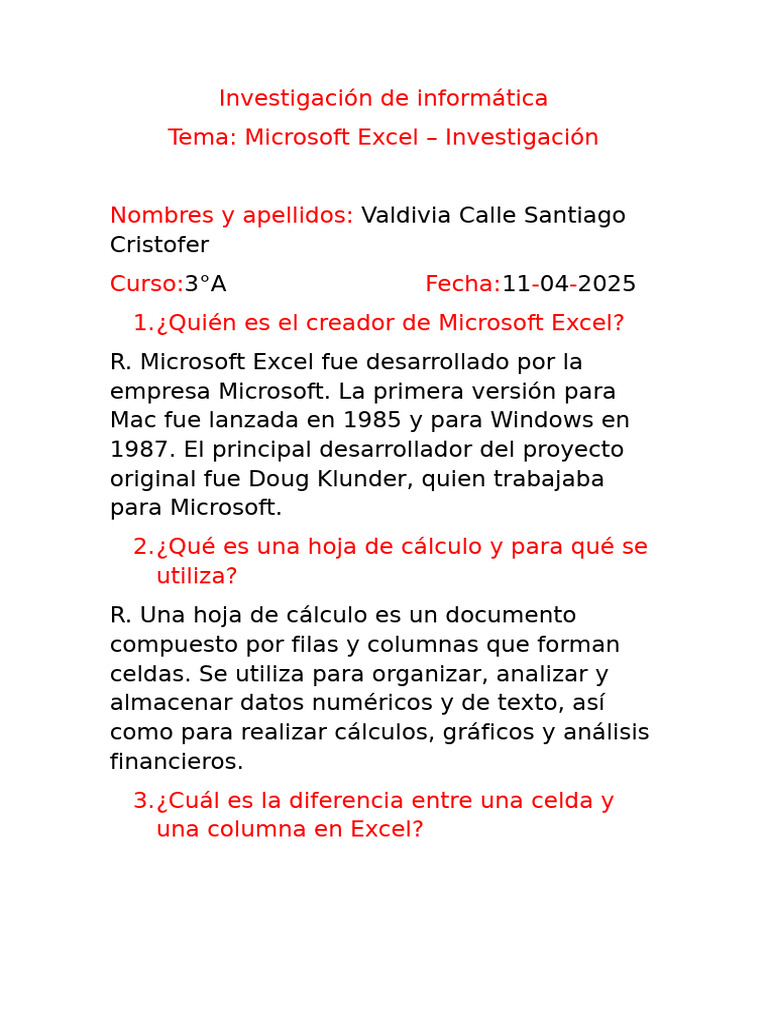 Investigación de Microsoft Exel | PDF