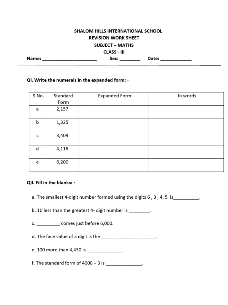 Maths Revision Worksheet Numbers | PDF