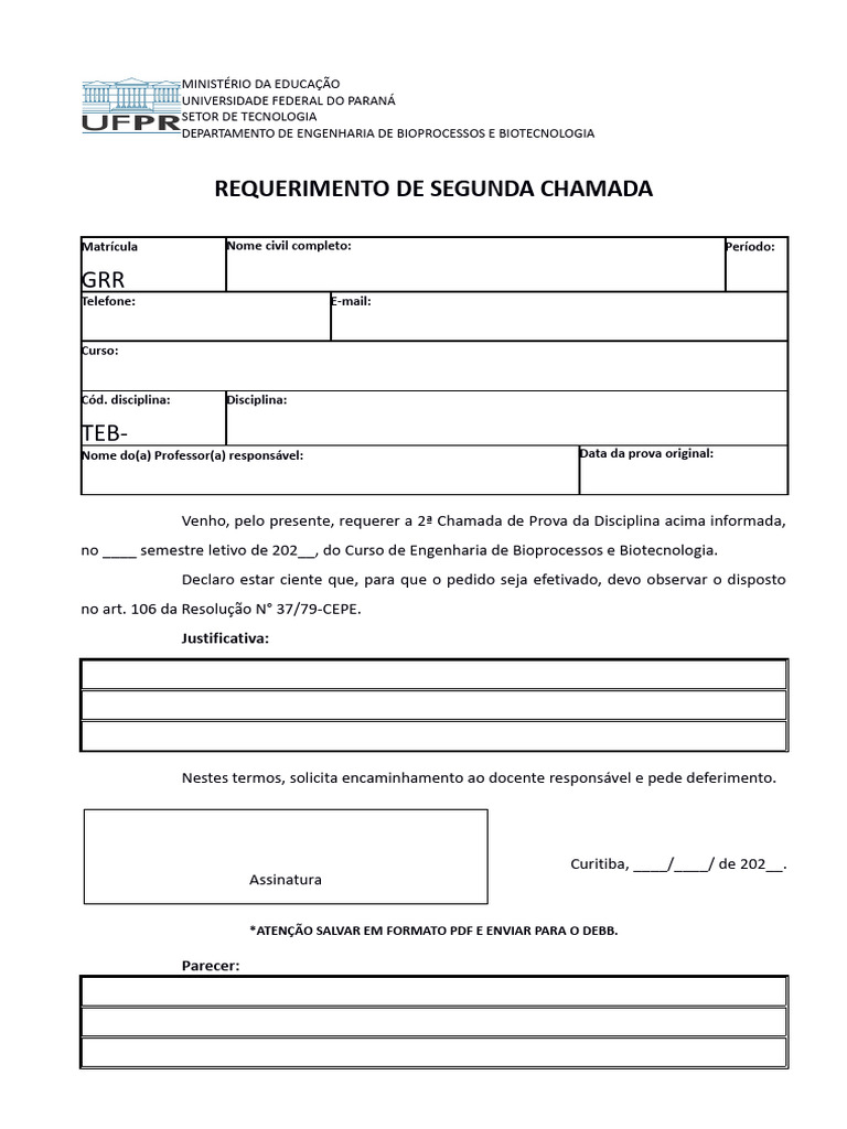 Requerimento de Segunda Chamada | PDF