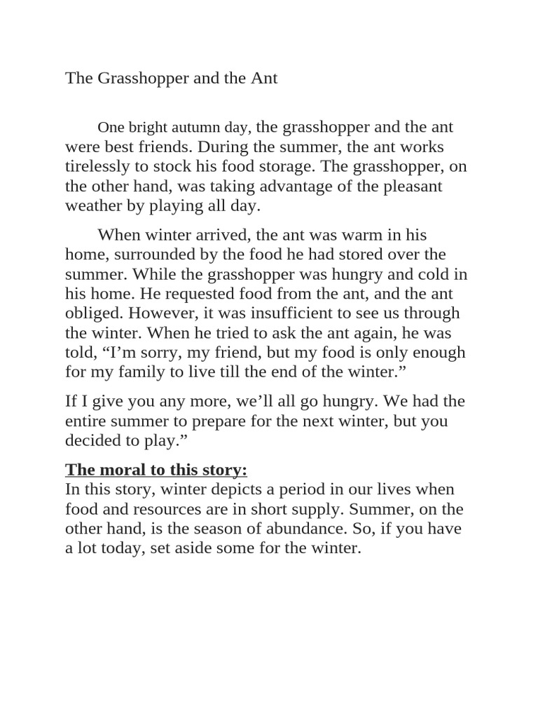 The Grasshopper and the Ant: A Moral Tale | PDF